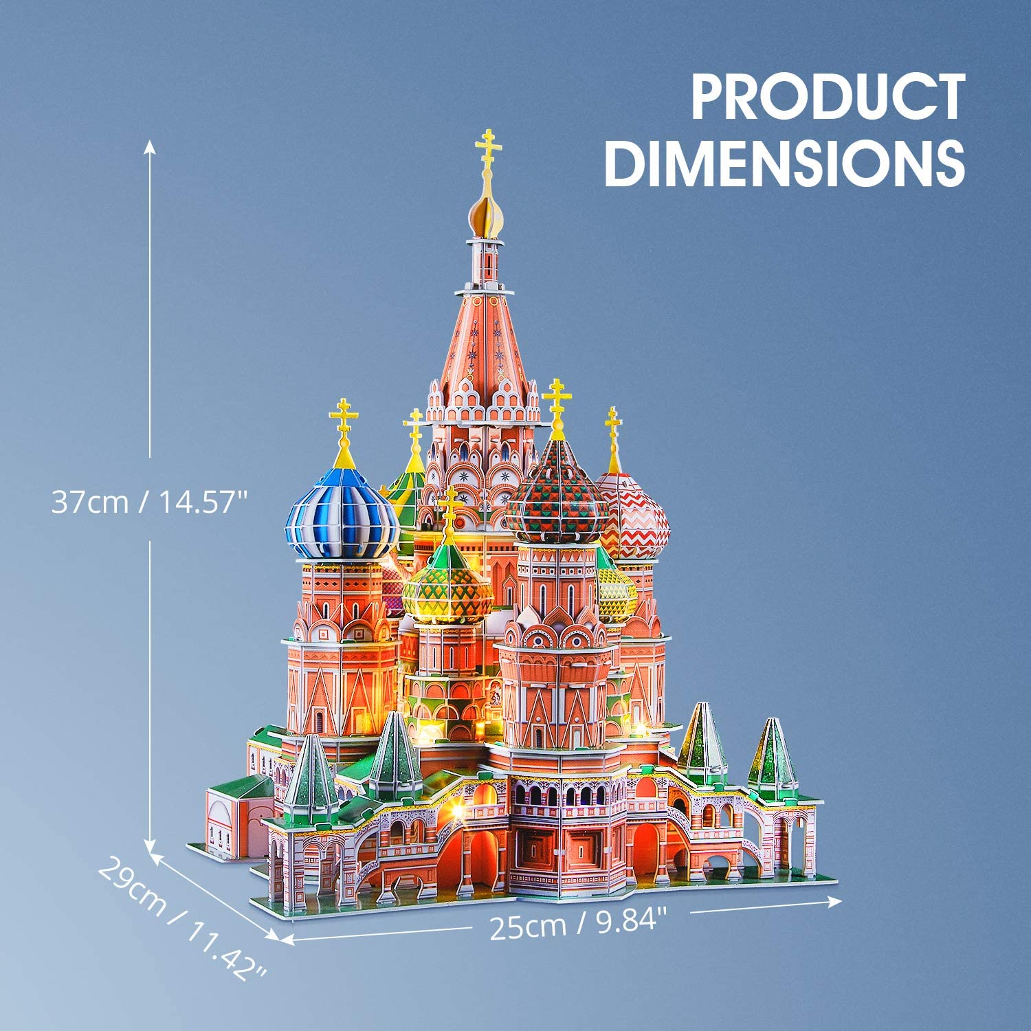 CubicFun LED Russia Cathedral 3D Puzzles for Adults Kids, St.Basil's Cathedral Architecture Building Church Model Kits Toys for Teens, 224 Pieces