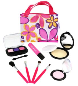 click n' play cosmetic and makeup set for girls, includes floral tote bag and 8-piece for pretend play - pretend makeup for toddlers