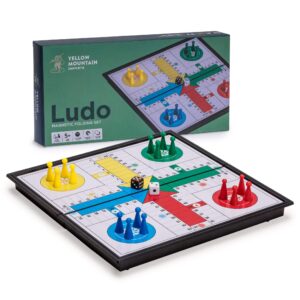 yellow mountain imports ludo magnetic folding travel board game set - 9.8 inches - portable classic strategy game set