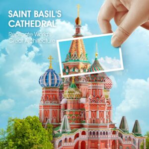 CubicFun LED Russia Cathedral 3D Puzzles for Adults Kids, St.Basil's Cathedral Architecture Building Church Model Kits Toys for Teens, 224 Pieces