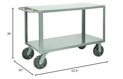 Little Giant GH-3048-8PHK Extra-Heavy Duty Shelf Truck, 5000 lb. Capacity, 53.5" Length, 30" Width, 36" Height, 2 Shelves, 2 Rigid 2 Swivel