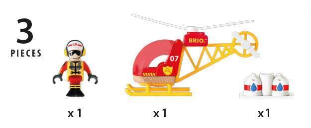 BRIO World - 33797 Firefighter Helicopter | 3 Piece Helicopter Toy for Kids Ages 3 and Up