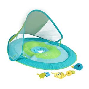 swimways baby spring float with canopy - inflatable float for children with detached floating toys and upf sun protection - aqua/green