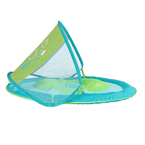 SwimWays Baby Spring Float with Canopy - Inflatable Float for Children with Detached Floating Toys and UPF Sun Protection - Aqua/Green