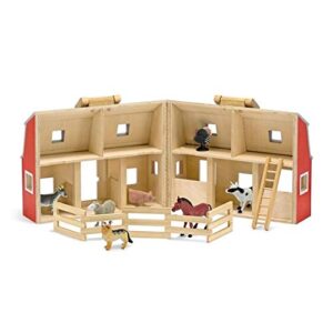 melissa & doug fold & go wooden barn farm blocks 36-piece play set + free scratch art mini-pad bundle [37006]