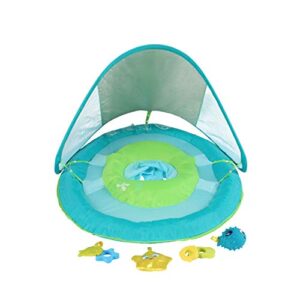 SwimWays Baby Spring Float with Canopy - Inflatable Float for Children with Detached Floating Toys and UPF Sun Protection - Aqua/Green