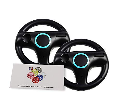 GH Mario Kart 8 Steering Wheel Compatible with Nintendo Wii (Bomb Black, 2 Pack), Racing Games Wheels for Wii (U) Remote Controller (6 Colors Available)