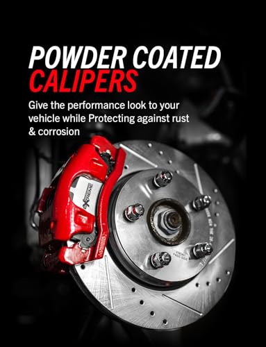 Power Stop Front and Rear KC1782-36 Z36 Truck & Tow Brake Pads and Drilled and Slotted Brake Rotors Brake Kit with Red Powder Coated Calipers For 2005 2006 Ford F250 F350