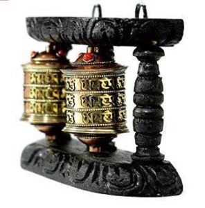 wall hanging tibetan prayer wheel - 2 in 1 wooden handcarved from nepal