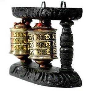 WALL HANGING TIBETAN PRAYER WHEEL - 2 IN 1 WOODEN HANDCARVED FROM NEPAL