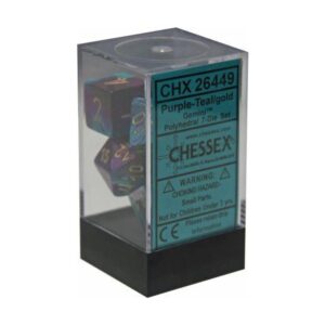 chessex chx26449 dice, gemini purple-teal/gold, one size, purple/teal/gold