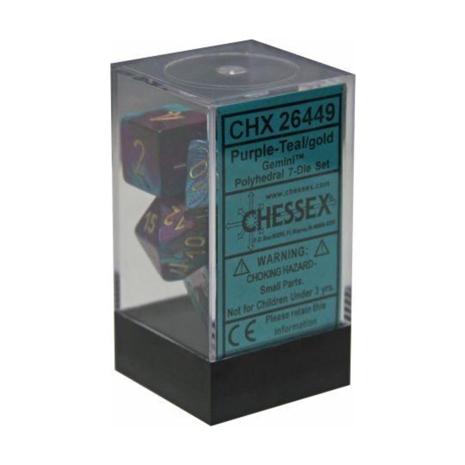 Chessex CHX26449 Dice, Gemini Purple-Teal/Gold, One Size, Purple/Teal/Gold