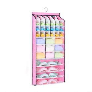 HomeGift 42 Cells Hanging Closet Organizer/Underwear Organizer/Bra Organizer/Socks Organizer (Pink)