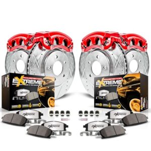 power stop front and rear kc1782-36 z36 truck & tow brake pads and drilled and slotted brake rotors brake kit with red powder coated calipers for 2005 2006 ford f250 f350