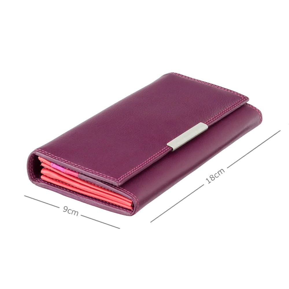 Visconti RIO 11 Ladies Large Soft Leather Wallet Purse Clutch (Plum/Fuschia)