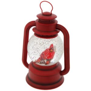 raz imports 9.5" red lighted lantern with cardinal bird in continuous swirling glitter snowglobe decor, 9.5 inch, battery operated