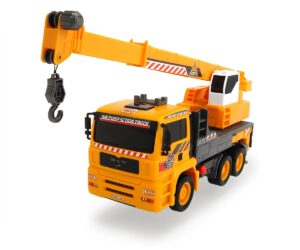 dickie toys air pump action mobile crane truck, 12", yellow