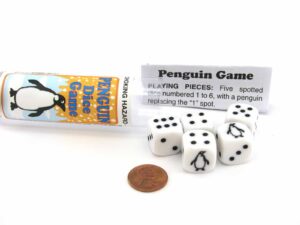 koplow games penguin dice game with 5 dice travel tube and gaming instructions