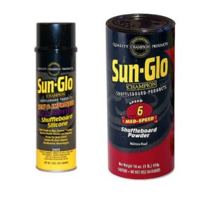 sun-glo silicone shuffleboard spray (12 oz.) & #6 speed shuffleboard powder wax (16 oz.) combo