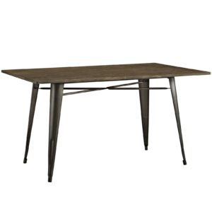 modway alacrity 59" rustic modern farmhouse wood rectangle dining table with steel legs in brown