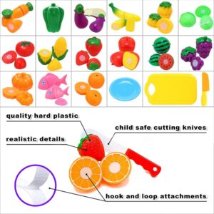 Kimicare Kitchen Toys Fun Cutting Food Fruits Vegetables Toys Pretend Food Playset for Children Girls Boys Educational Early Age Basic Skills Development 41pcs