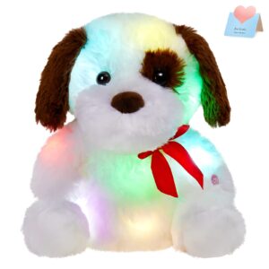 bstaofy 12'' light up puppy stuffed animal glow dog plush toy with bow tie led nightlight bedtime companion birthday christmas holiday valentines day gift for toddler kids boys girls