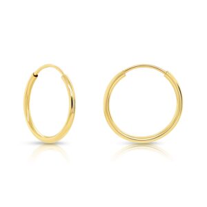 14k yellow gold round endless hoop earrings - 10-18mm (12 millimeters)……