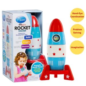 Svan Wooden Stacker Toy Space Rocket - 6 Magnetic Stacking Pieces - Magnet Building Set with Surprise Astronaut Inside, Fun Hands On Game for Kids, All Natural Wood, Childrens Interactive Play