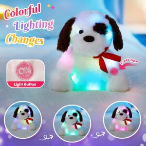 BSTAOFY 12'' Light up Puppy Stuffed Animal Glow Dog Plush Toy with Bow Tie LED Nightlight Bedtime Companion Birthday Christmas Holiday Valentines Day Gift for Toddler Kids Boys Girls