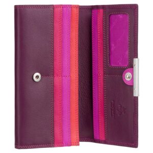 visconti rio 11 ladies large soft leather wallet purse clutch (plum/fuschia)