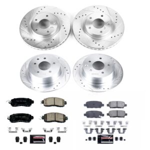 Power Stop Brake Kit For 2013 2014 2015 2016 2017 2018 2019 2020 2021 2022 2023 Nissan Altima Front and Rear Z23 Carbon Fiber Brake Pads with Drilled and Slotted Brake Rotors K6495