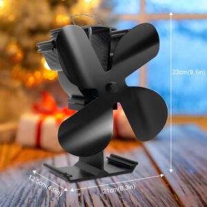 4-Blade Heat Powered Stove Fan for Wood / Log Burner/Fireplace - Eco Friendly(Black)