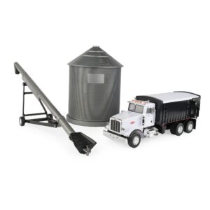 tomy big farm grain harvesting set and peterbilt 367 straight truck - 1:32 scale - includes grain box, grain bin, and auger- farm toys - toddler toys and collectibles ages 3 years and up