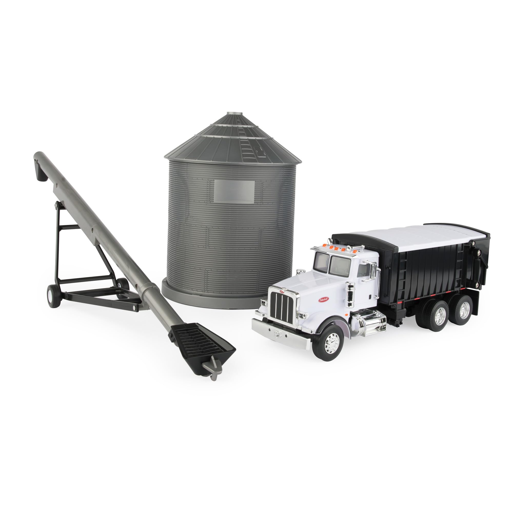 TOMY Big Farm Grain Harvesting Set and Peterbilt 367 Straight Truck - 1:32 Scale - Includes Grain Box, Grain Bin, and Auger- Farm Toys - Toddler Toys and Collectibles Ages 3 Years and Up