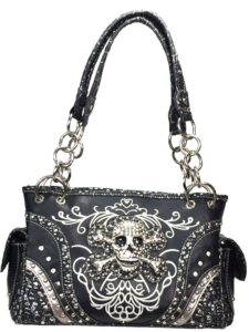 zzfab embroidered concealed carry western handbag rhinestone studded skull purse