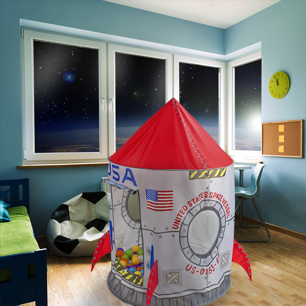 Imagination Generation Space Adventure Roarin' Rocket Play Tent with Milky Way Storage Bag - Indoor/Outdoor Children's Astronaut Spaceship Playhouse, Great for Ball Pit Balls and Pretend Play