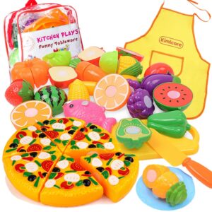 kimicare kitchen toys fun cutting food fruits vegetables toys pretend food playset for children girls boys educational early age basic skills development 41pcs