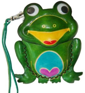 leather frog change, jewelry holder. handmade happy frog coin pouch, wrist strap and zipper.