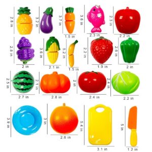 Kimicare Kitchen Toys Fun Cutting Food Fruits Vegetables Toys Pretend Food Playset for Children Girls Boys Educational Early Age Basic Skills Development 41pcs