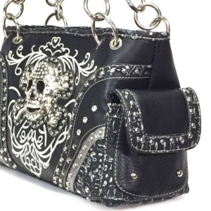 Zzfab Embroidered Concealed Carry Western Handbag Rhinestone Studded Skull Purse