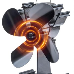 4-Blade Heat Powered Stove Fan for Wood / Log Burner/Fireplace - Eco Friendly(Black)