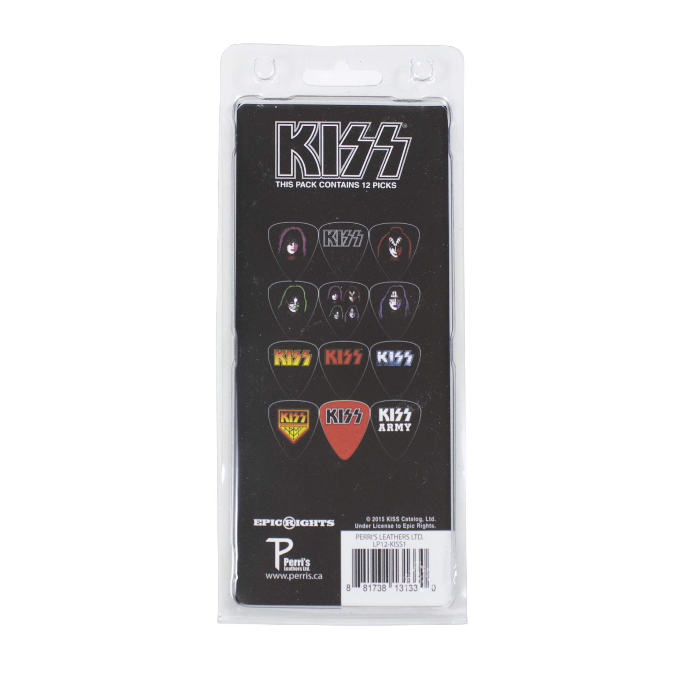 Perri's Leathers Ltd. - Guitar Picks - Celluloid - KISS - Official Licensed Product - Assorted Designs - Medium 0.71mm - 12 Pack - For Acoustic/Bass/Electric Guitars - Made in Canada (LP12-KISS1)