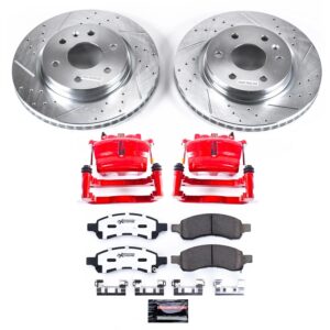 Power Stop KC3167A-36 Front Z36 Truck and Tow Brake Pads with Drilled and Slotted Rotors Kit and Calipers For 2012 2013 2014 2015 2016 2017 2018 2019 2020 Ford F-150 Pickup [6 Lug Models]