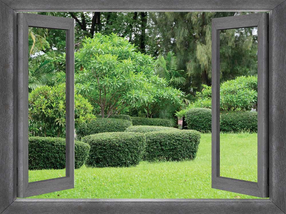 wall26 - Open Window Creative Wall Decor - Tranquil Green Garden - Wall Mural, Removable Sticker, Home Decor - 36x48 inches