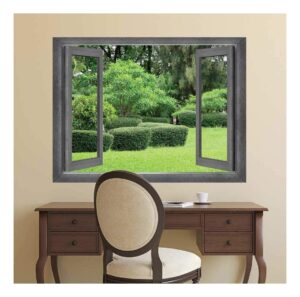 wall26 - open window creative wall decor - tranquil green garden - wall mural, removable sticker, home decor - 36x48 inches