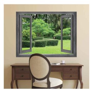 wall26 - Open Window Creative Wall Decor - Tranquil Green Garden - Wall Mural, Removable Sticker, Home Decor - 36x48 inches