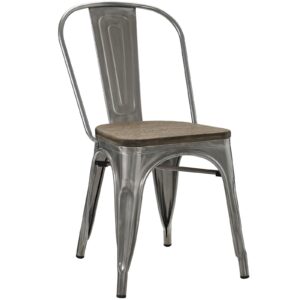 modway promenade stackable modern aluminum bistro dining side chair with bamboo seat in gunmetal