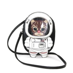 space edition astronaut kitty cat shoulder crossbody bag black