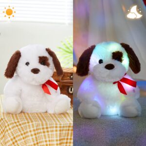 BSTAOFY 12'' Light up Puppy Stuffed Animal Glow Dog Plush Toy with Bow Tie LED Nightlight Bedtime Companion Birthday Christmas Holiday Valentines Day Gift for Toddler Kids Boys Girls