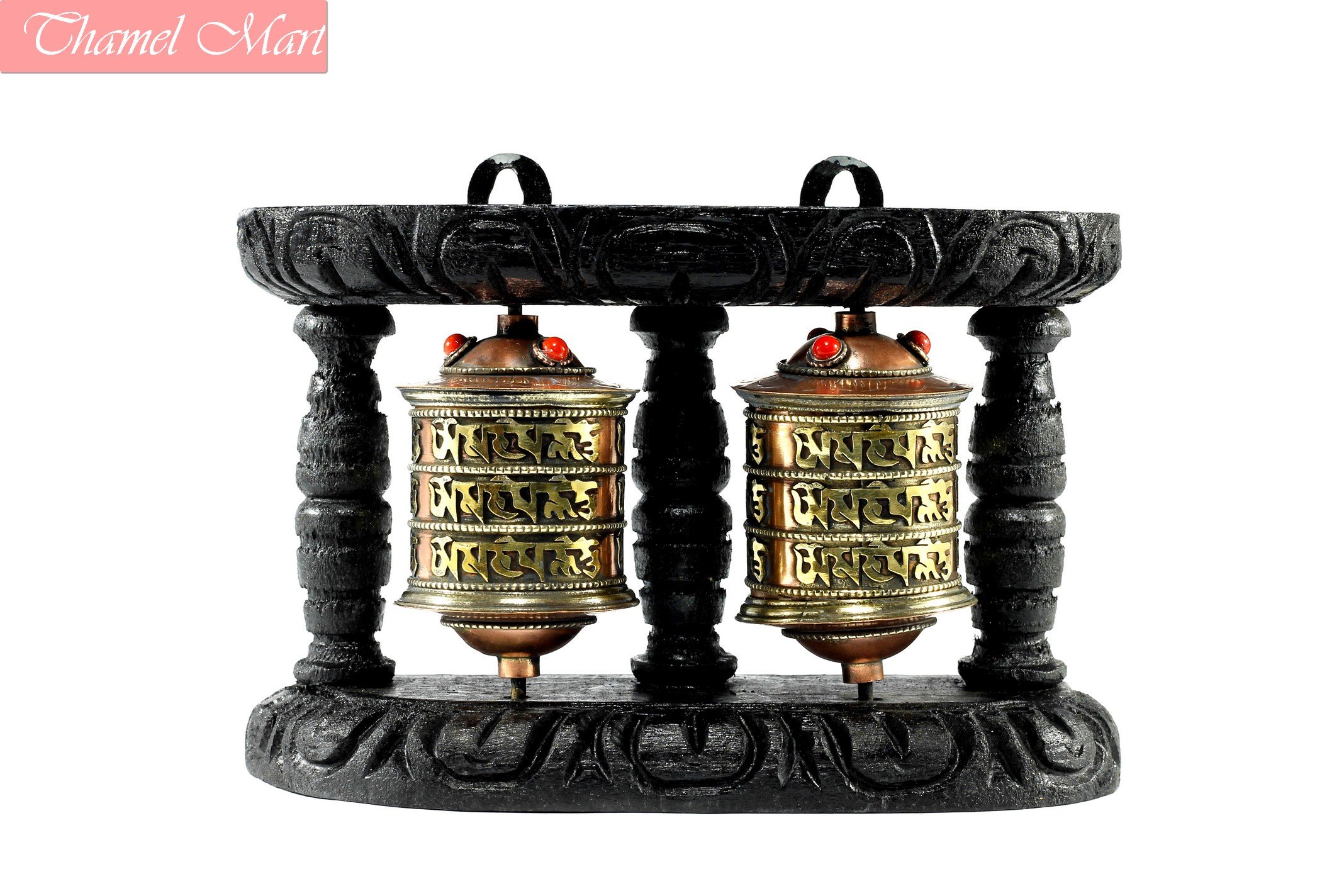 WALL HANGING TIBETAN PRAYER WHEEL - 2 IN 1 WOODEN HANDCARVED FROM NEPAL